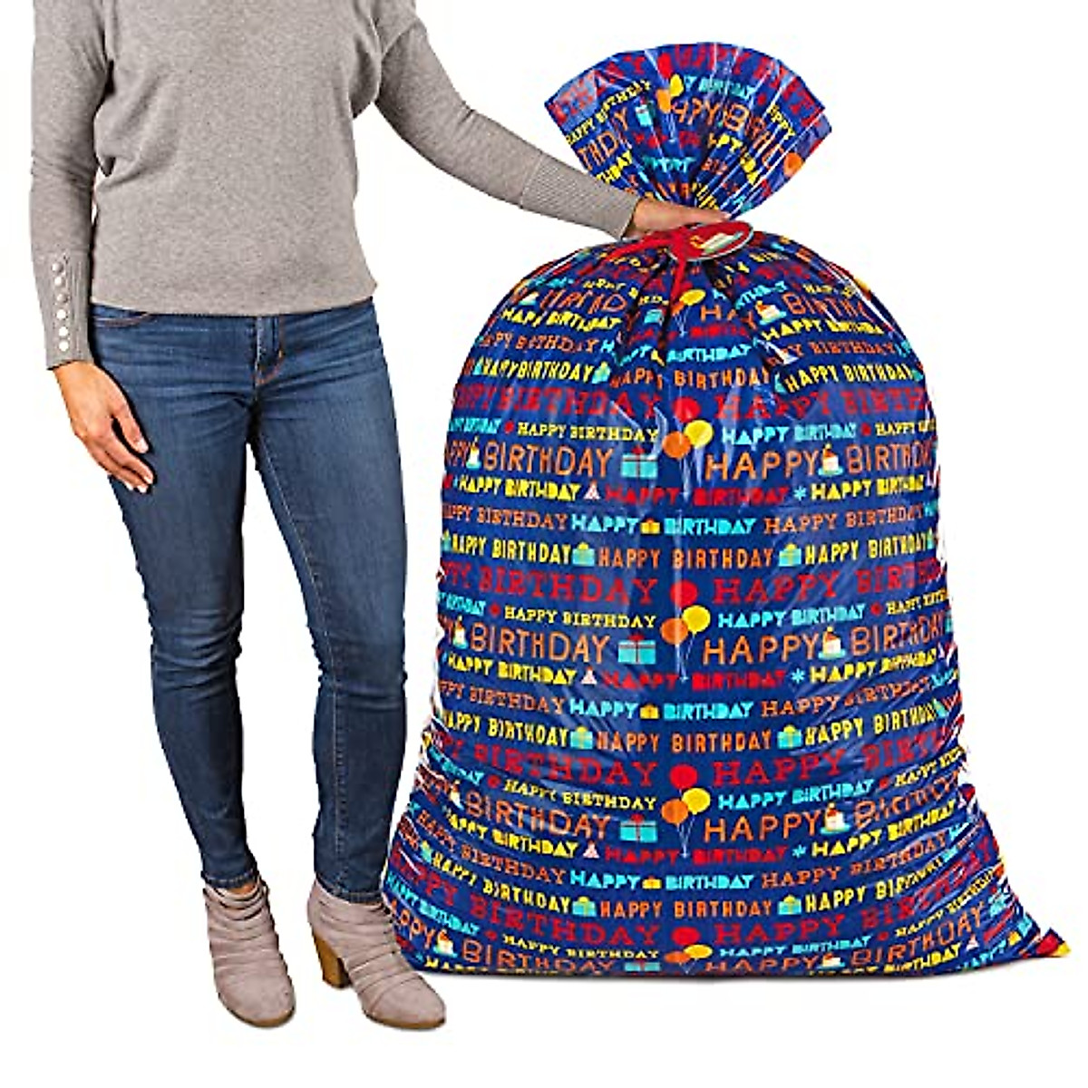 Hallmark 56" Jumbo XL Plastic Gift Bag Bundle (2 Bags: Blue Happy Birthday) for Birthdays, Kids Parties, Adults and More