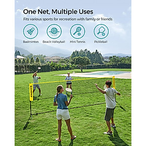 SONGMICS 16.5 ft Badminton Net, Height Adjustable Volleyball Net, Pickleball Net with Poles, Foldable Nylon Net for Tennis Indoor Outdoor Court, Yellow and Black USYQ500Y