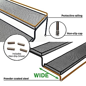 DOTORYDESIGN 3 Tier Wide Expandable Cabinet Spice Rack Organizer (14.5" to 29.1") - Step Shelf with Protection Railing, Black