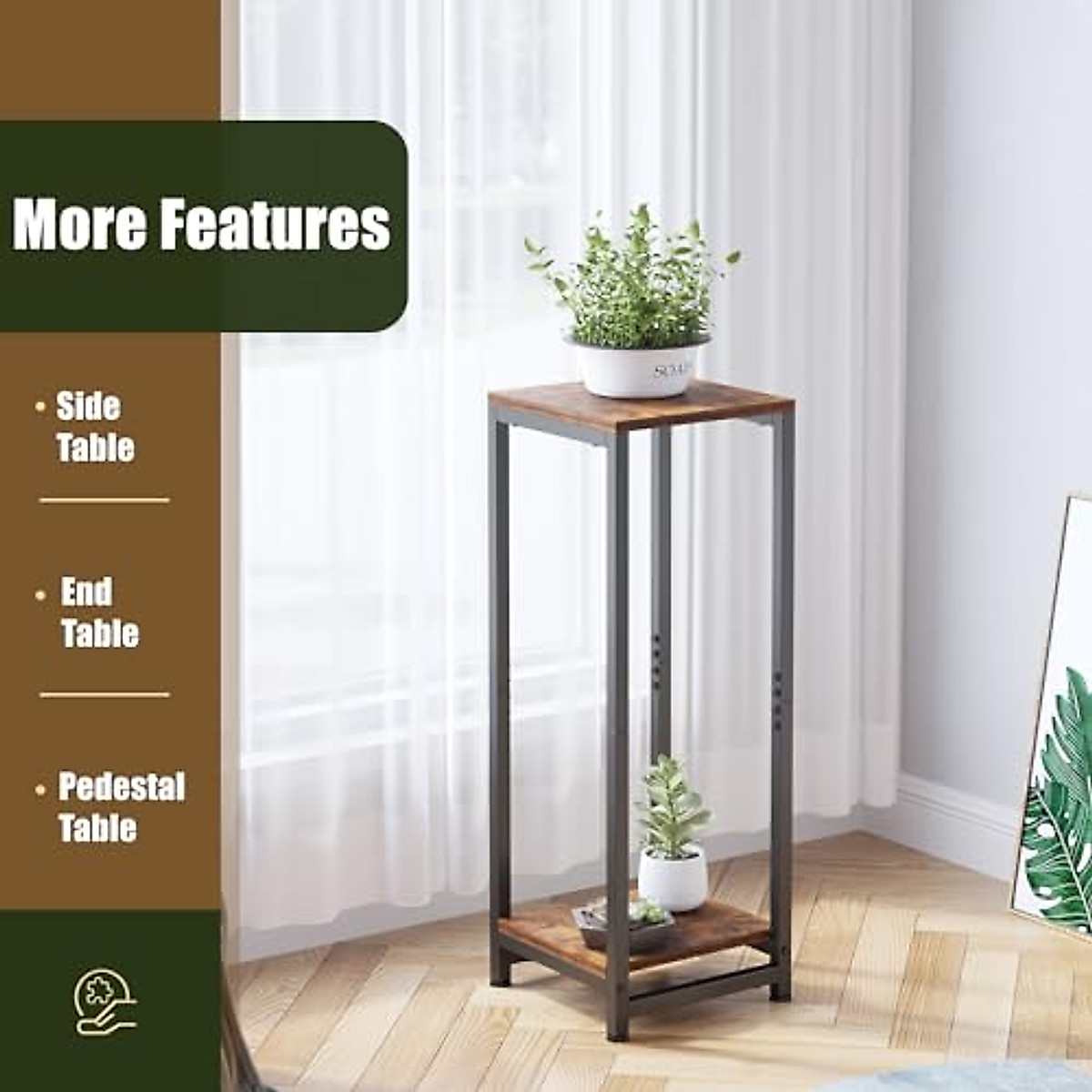 VonDream Tall Plant Stands Indoor, 2 Tier Pedestal Stand, Corner Plant Stands for Indoor Plants Multiple, Small Side Table for Indoor Plants, Tall Plant Table