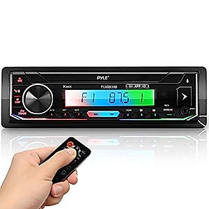 Pyle Bluetooth Marine Receiver Stereo -300W Single DIN Boat Marine Head Unit Amplifier System w/ Digital LCD, Mic, Hands-Free Calling, AUX, MP3, USB/SD, AM/FM Radio, Remote Control- PLMRB38B.5 (Black)