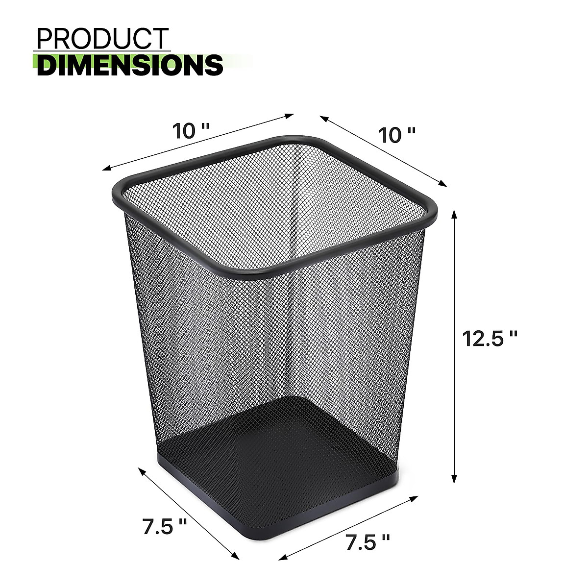 Magshion 5 Gallon Small Mesh Trash Can, Open-Top Metal Garbage Bin Container, Trash Wastebasket for Kitchen, Bathroom, Bedroom and Outdoor, Black
