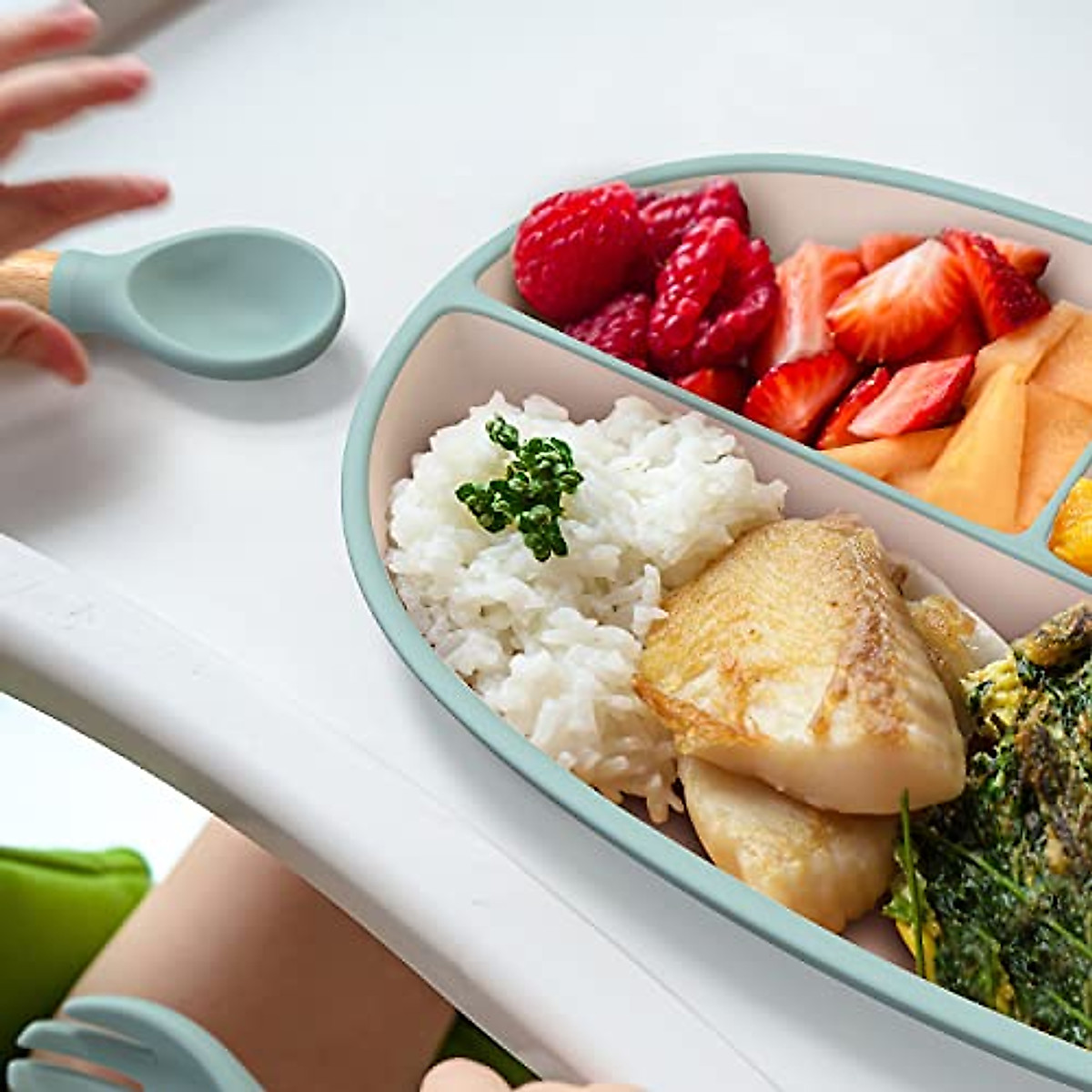 CAVEE Baby Led Weaning Utensils Infant First Stage BLW 6-12 Months Silicone Feeding Set (BPA-Free) with Suction Plate and Sippy Snack Cup 2-in-1 Easy-Clean Toddler Eating Essentials Infant