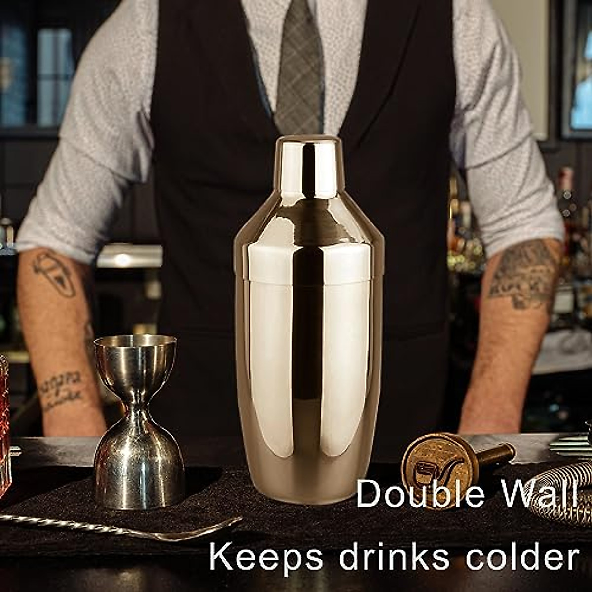 Arora 21oz Double Wall Stainless Steel Cocktail Shaker with insulated Design and Built-in Strainer，Margarita Mixer Drink Shaker for Bartending Home bar