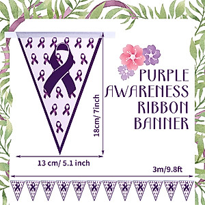 Remerry 7 Pcs Purple Awareness Ribbon Banner Pancreatic Cancer Awareness Purple Awareness Ribbon Banner Alzheimer's Hope Faith Strength Courage Banner Porch Sign Background Party Wall Decor Supplies