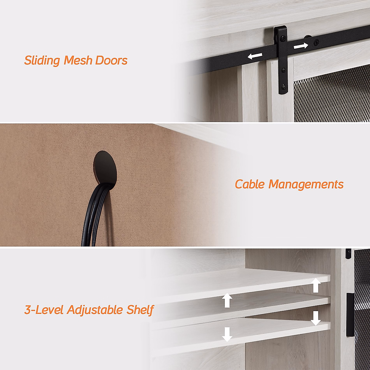 WAMPAT TV Stand for 65+ Inch TV, Farmhouse 32" Tall Highboy Entertainment Center w/Sliding Mesh Doors, Rustic Media Console w/Storage Shelf, Wood Television Stand for Living Room, Antique White