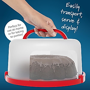 Cake Cupcake Carrier with Lid and Handle + Cake Stand Plate with Dome | 10" Round Cake Container Holder with Cover | Plastic Pie Carrier Cake Storage Container | Bunt Keeper Platter Tray for Transport
