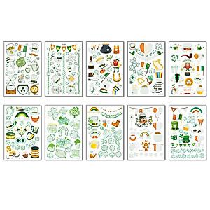 beiling Kids Saint Patrick’s Day Luminous Temporary Tattoos Stickers Shamrock Beer Glow in Dark Children Holiday Fluorescent Tattoos Stickers for Face Body Arms Baby Girl Boy St Patricks Party Favor Accessories (10 sheets)