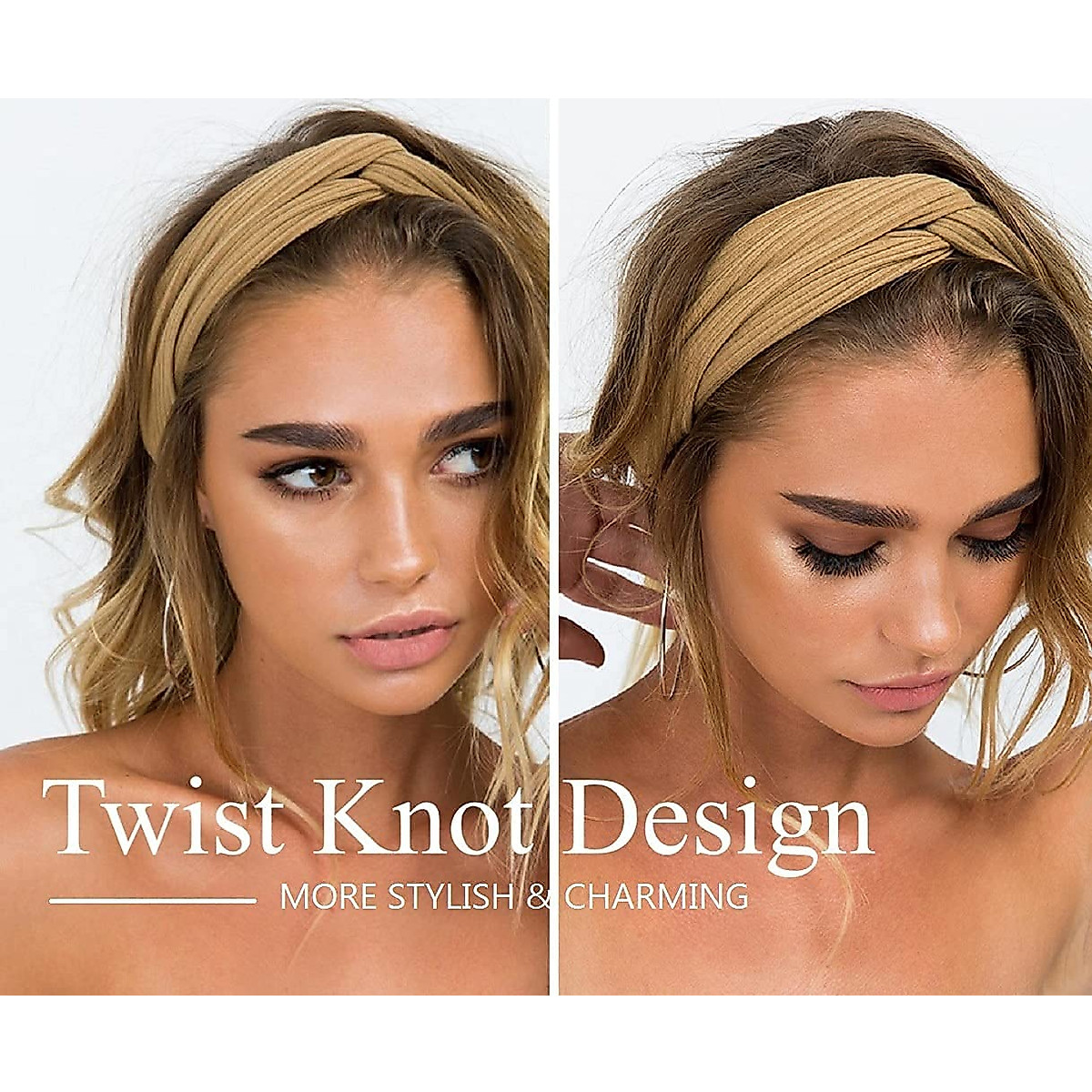 Huachi Headbands for Women Twist Knotted Women Head Bands Boho Stretchy Hair Bands Non Slip for Girls Criss Cross Turban Plain Headwrap Yoga Workout Vintage Hair Accessories, Solid Color