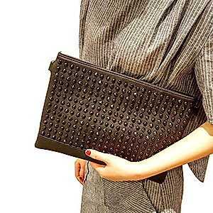 Segater® Women & Men Rivet Clutch Ladies Punk Style Purses Soft Leather Studded Cell Phone Shoulder Bag Crossbody Bag