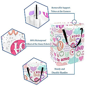 Cute Love Background Laundry Basket Collapsible Storage bin with Handles for Hamper,Kids Room,Toy Storage