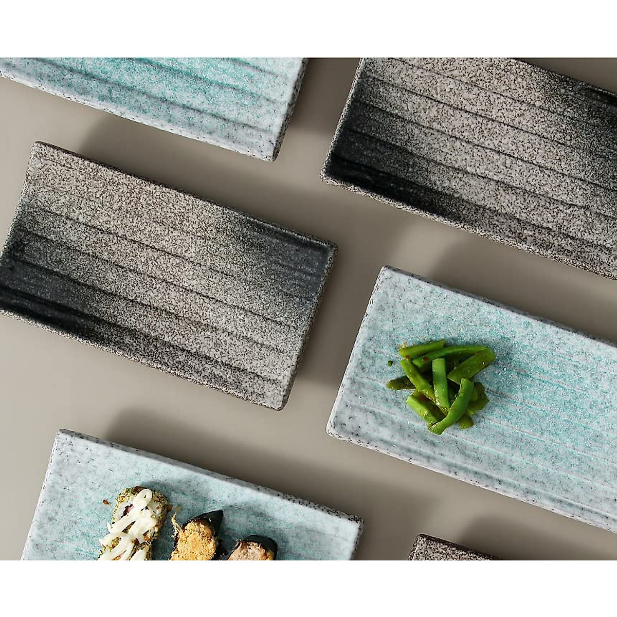 Uaral Sushi Plate Japanese Plates 8.5inch Ceramic Sashimi Plate,4 Piece Rectangle Sushi Dishes(Light Blue)