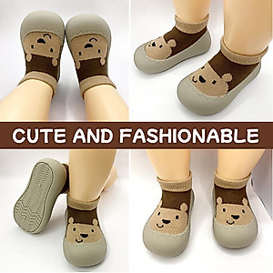 ZURLEFY Cartoon Bear Sock Shoes for Baby Boy, First Walking Sock Shoes Toddler, Non Slip Floor Baby Sock Slippers for Babies Newborn Infants Toddlers Boys Girls(37-07XL)