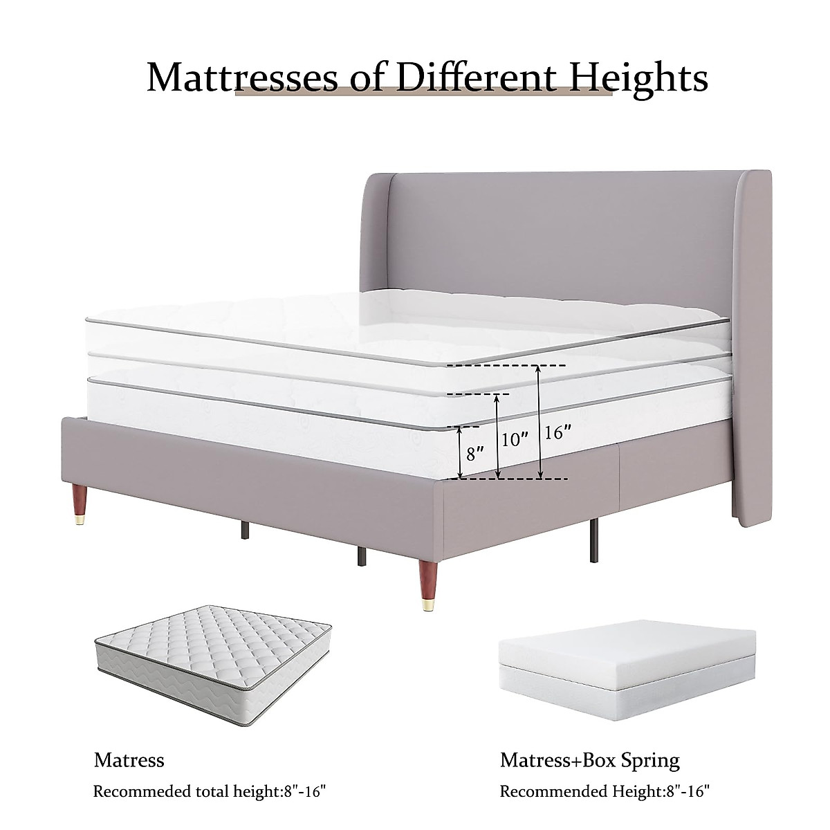 Jocisland Upholstered Bed Frame Queen Size Platform Bed with Wingback Headboard/No Box Spring Needed/Easy Assembly/Light Grey