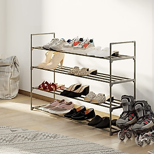 Shoe Rack - 4-Tier Shoe Organizer for Closet, Bathroom, Entryway - Shelf Holds 20 Pairs Sneakers, Heels, Boots by Home-Complete (Gray)