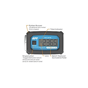 GPI 113255-1, 01A31GM Aluminum Turbine Fuel Flowmeter with Digital LCD Display, 3-30 GPM, 1-Inch FNPT Inlet/Outlet, 0.75-Inch Reducer Bushings, ±5% Accuracy