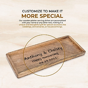 Personalized Wooden Serving Platters - Custom Wood Serving Tray with Raised Edges - Decorative Rectangular Wooden Trays for Food, Fruits, Snacks, Appetizers, and Home Parties - 12" X 5" X 0.75"