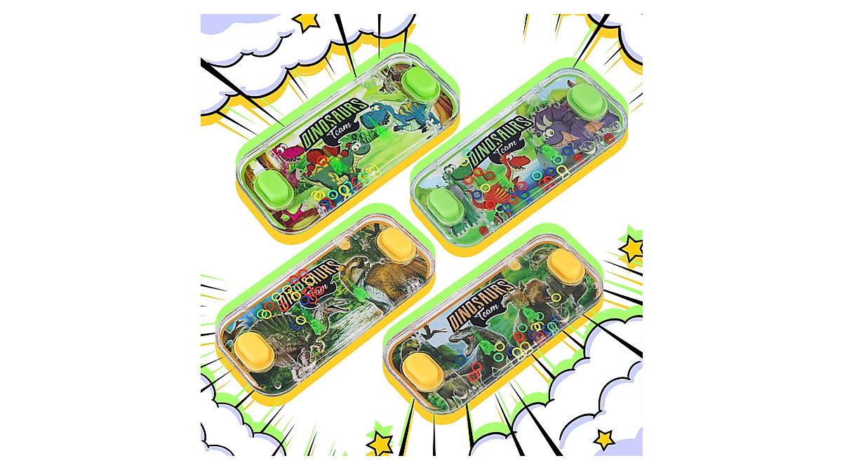 Handheld Water Toss Ring Games 4-Pack - Dino Aqua Toy Fun!