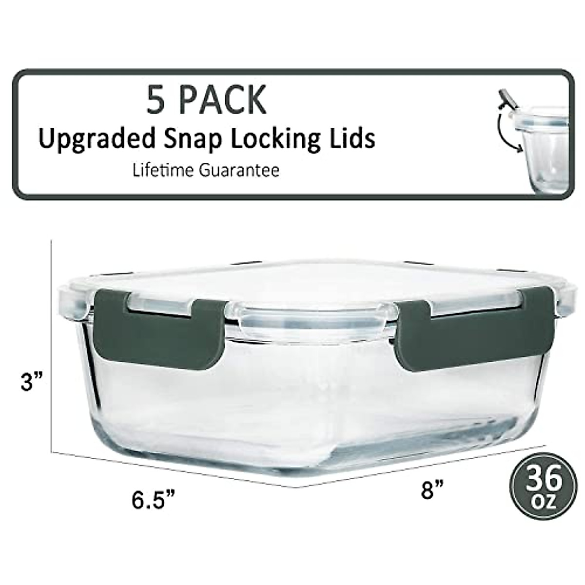 MCIRCO 36oz Single Compartment Glass Meal Prep Containers set of 5 and 36oz 2 Compartments Portion Control Glass Meal Prep Containers set of 5