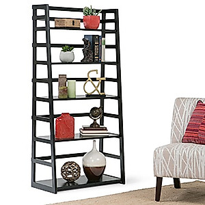 SIMPLIHOME Acadian SOLID WOOD 30 Inch Transitional Ladder Shelf Bookcase in Black, For the Living Room, Study Room and Office
