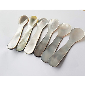DUEBEL Set of 6 Shining Mother of Pearl MOP 7.5cm x 2cm Shell Spoons for Caviar, Egg Serving (Black)