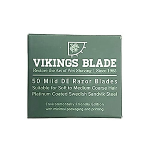 Double Edge Safety Razor Blades, Swedish Steel, 50 Count, by VIKINGS BLADE, Platinum Coated Replacement Razor Blade & Refills, Eco Friendly, Smooth, Close, Clean Shaving Blades, Mild & Gentle on Skin
