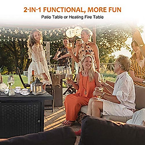 CAMPLUX Propane Fire Pit Table, 30 Inch Outdoor Gas Fire Pits Table with Lava Rocks and Lid, Adjustable Flame, ETL Certified