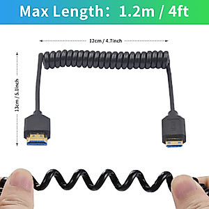 Duttek 8K HDMI to Mini HDMI Coiled Cable, Mini HDMI to HDMI 2.1 Version Cable, 48Gbps Ultra Thin HDMI Male to Mini HDMI Male Cable for Cameras, DSLRs, Camcorders 1FT- 4FT