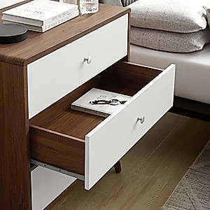 Modway Transmit Mid-Century Modern Wood Walnut White, 3-Drawer Chest