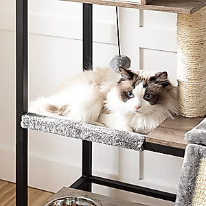 HOOBRO Wooden Cat Tree, Versatile Cat Tower with Scratching Post, Cat Hammock and Food Bowls, 4-Tier Pet House for Indoor Cats, Multi-Cat Families, Greige BG34MZ03