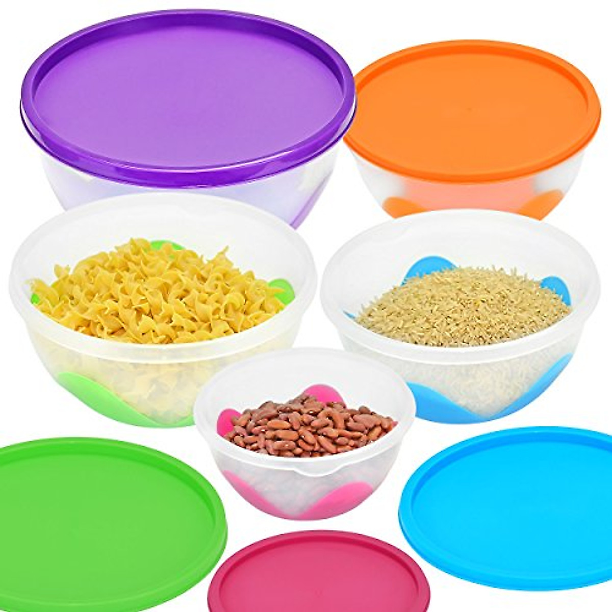 Nested & Stackable Bowl/Food Storage Containers, Silicone Plastic 5 Piece Multi-Purpose Set