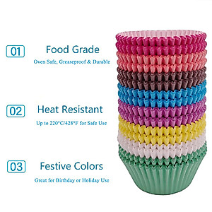 SKIDEC Rainbow Standard Cupcake Liners 400 Count Colorful Paper Baking Cups Disposable Cupcake Wrappers for Holiday and Party Baking Supplies