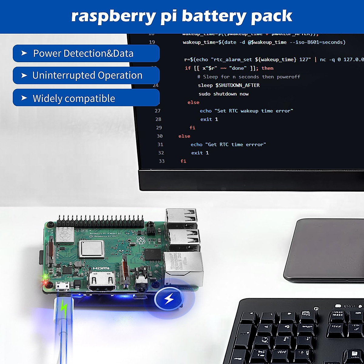 PiSugar S Plus Portable 5000 mAh UPS Lithium Battery Power Module Platform for Every Raspberry Pi 3B/3B+/4B Model Accessories handhold(Not Include Raspberry Pi)