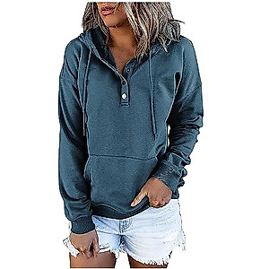 DESKABLY Womens Fashion Hoodie 2023 Button Collar Pullover Drawstring Hooded Sweatshirt Casual Long Sleeve Tops Fall Clothes