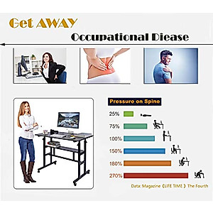 AIZ Mobile Standing Desk, Adjustable Computer Desk Rolling Laptop Cart on Wheels Home Office Computer Workstation, Portable Laptop Stand Tall Table for Standing or Sitting, Black, 39.4" x 23.6"