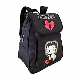 LuxeBag Betty Boop Canvas Backpack with Ribbon: 13 inches height (Black: Wink)