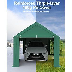 GAOMON 13'x20' Carport, Heavy Duty Portable Garage, 1.0 mm Steel Poles & 180 g PE Waterproof Canopy, for Boat, and Pickup Truck Green