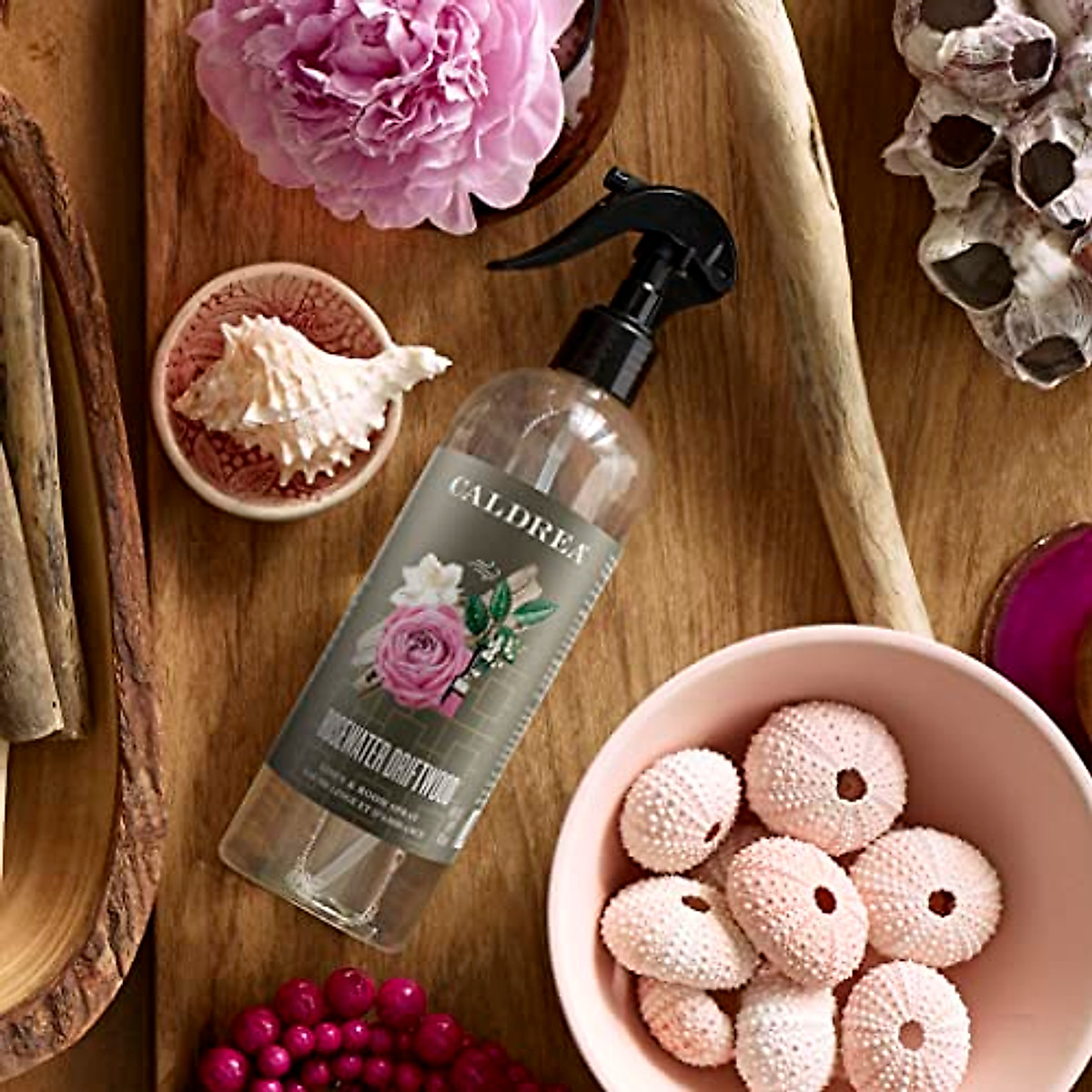 Caldrea Linen And Room Spray Air Freshener, Made With Essential Oils, Plant-Derived And Other Thoughtfully Chosen Ingredients, Rosewater Driftwood Scent, 16 Oz