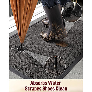Front Door Mat Indoor Outside Entrance - Outdoor Door Mats Entry Mat Non Slip Water Absorbent Dirt Trapper Welcome Mats Doormats for Entryway Doorway - 17”x30” Black and Grey