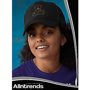 ALLNTRENDS Adult Bear Trucker Hat Heart Embroidered Baseball Cap Adjustable Snapback Cute Hats (Sky Blue)