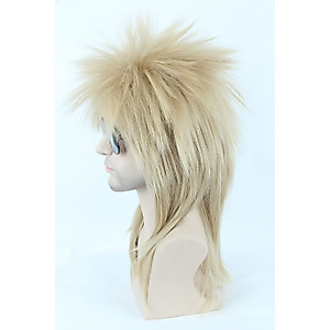 Topcosplay Adult 70s 80s Halloween Costumes Wig Rocking Dude Wig Punk Metal Rocker Disco Mullet Wig (Blonde)