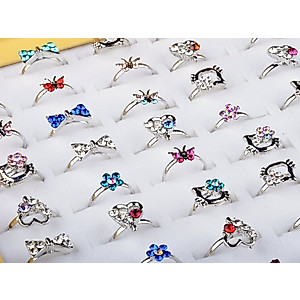 Shuning Children Kids 20pcs Cute Crystal Adjustable Rings Jewelry with Gift Bag