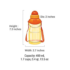 4- pack Kids Water Bottle with Straw for School 13 oz Spill Proof Sippy Cup Flip Top Lid Small Cute Toddler Water Bottle- Bulk Reusable for Trips, Lunch, Day Cares Carry Strap Multi-color BPA Free