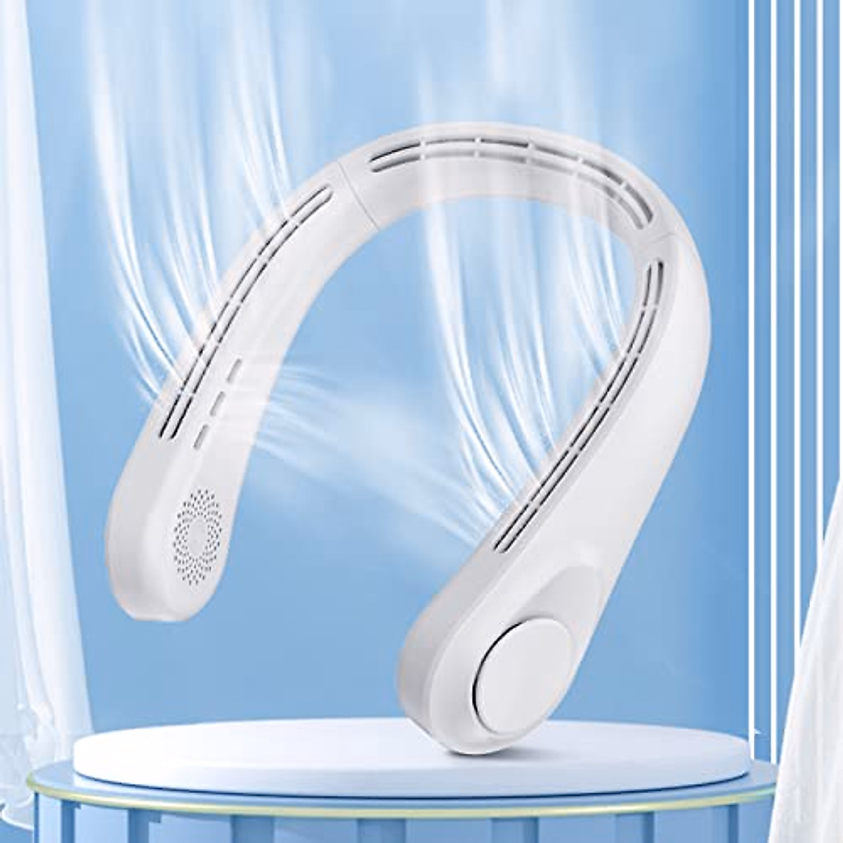 Leafless USB Hanging Neck Fans, Hands Free Bladeless Fan, Portable Rechargable Battery Personal Fan Portable Around Neck Fan, Leafless, Rechargeable, Headphone Design,3 Speed, White