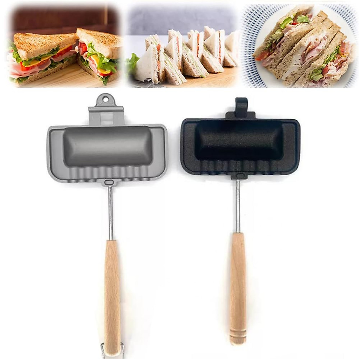 sandwich baking pan,Double-sided Sandwich Mold,Aluminum Alloy Hot Dog Toaster,Nonstick Sandwich Maker,Frying Pan for Breakfast Pancakes, Toast, Omelets