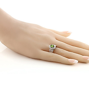 Gem Stone King 1.36 Cttw Green Peridot Engagement Ring In 925 Sterling Silver | Gemstone Birthstone | Oval 6X4MM | Wedding Anniversary Promise Ring For Women | Available In Size 5, 6, 7, 8, 9