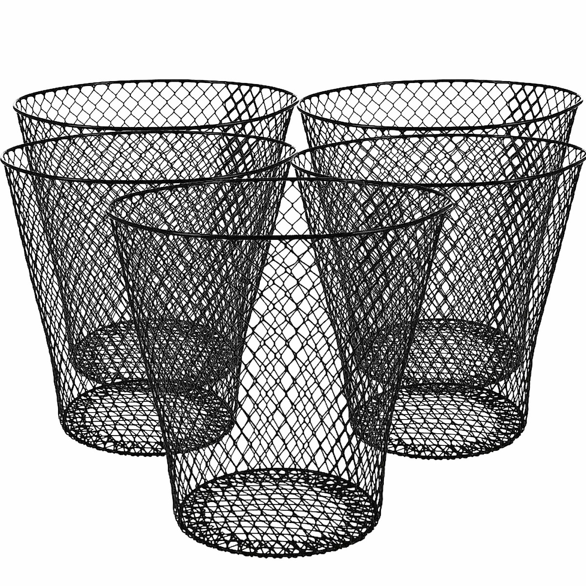 BOSS CLASS Wire Mesh Round Waste Basket, 9in (Black, Pack of 5) Lightweight Trash Can Open Top Wastebasket Recycling Bins Desk Office School Garbage Cans Home Essential & Custom Storage Carrier