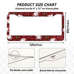 YETTASBIN Christmas Santa Claus License Plate Frames, Decorative License Plate Covers, 2 Packs Universal Aluminum Tag Frame with 2 Holes & Screw Caps for Front and Rear Car Tags, Elliptical Hole
