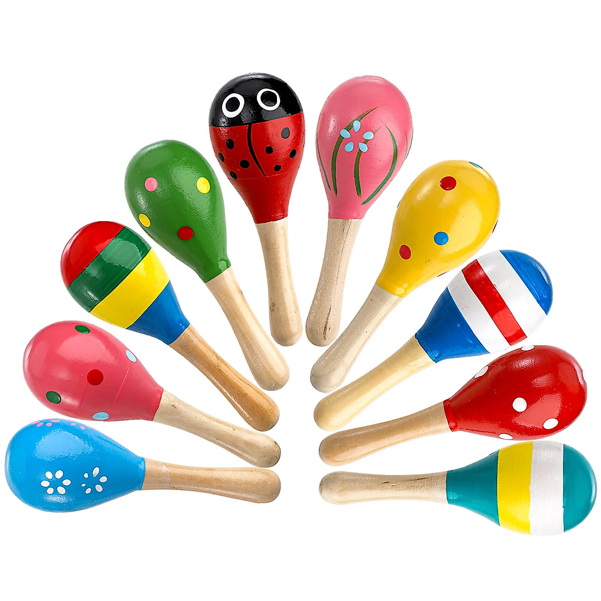 Hedume 20 Pack Mini Wooden Festival Maracas, Kids Baby Rattles Egg Shaker, Shaker Sand Hammer Toy Noisemaker for Party Favors, Musical Fun, Birthday Parties, Carnivals