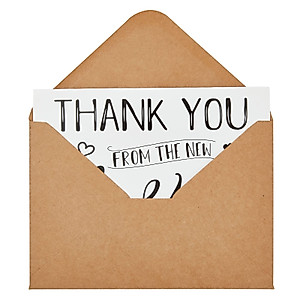 Sustainable Greetings 120 Pack Wedding Thank You from the New Mr and Mrs Cards Bulk with Kraft Brown Envelopes for Weddings, Showers, 4x6 in